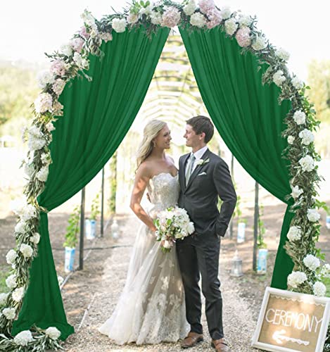 MODFUNS Emerald Green Curtains Backdrop 10x10FT 2 Panels Chiffon Fabric Curtain for Bridal Sheer Backdrop Curtains for Reception Prom Sheer Wedding Curtain Backdrop for Party Receprtion Window Drapes