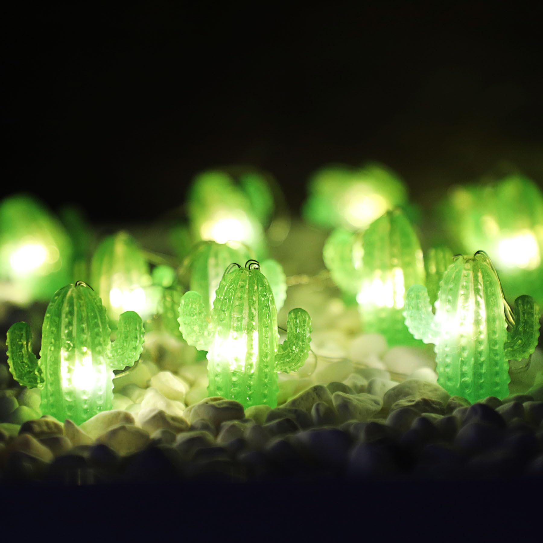 Tropical Themed String Lights Decoration, Cactus Succulents 10ft 20 LEDs Cacti Fairy Lights Battery Powered Remote for Desert Texas Cowboy Wreath Bedroom Wedding Home Party Supplies Decor