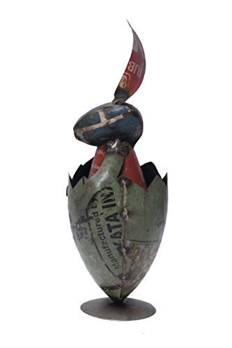 De Kulture Handcrafted Recycled Iron Egg with Rabbit Decorative Collectible Figurine Showpiece Beautify Home Office Easter Décor| Ideal for Garden Balcony Terrace Decoration, 4X4.5X11 LWH Inches