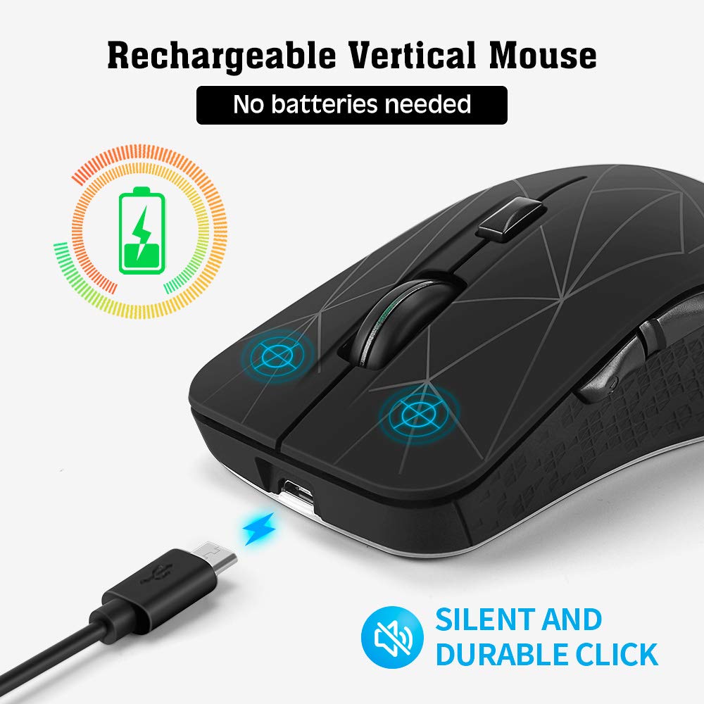 Fonicer Rechargeable Bluetooth 5.0&2.4G Dual Mode Wireless Gaming Mouse for PC, Mac, Laptop, Android Tablet, Black