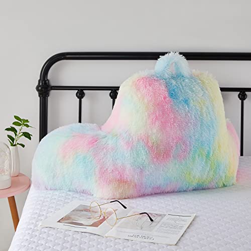 Jillche Bed Fluffy Fur Reading Pillow for Adults & Kids Unisize, Stylish College Essentials for Girls, Fuzzy Back Pillow for Sitting in Bed, Adorable Gift for Teens, Bed Rest Sit Up Arm Support Pillow