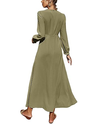 Rooscier Women's Ruffle Long Sleeve Empire Waist A Line Swing Flowy Long Maxi Dress Green Medium