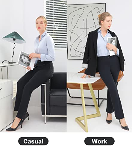 PMIYS Stretchy Dress Pants for Women Bootcut Yoga Pants Wide Leg Work Pant with Pockets XX-Large Black