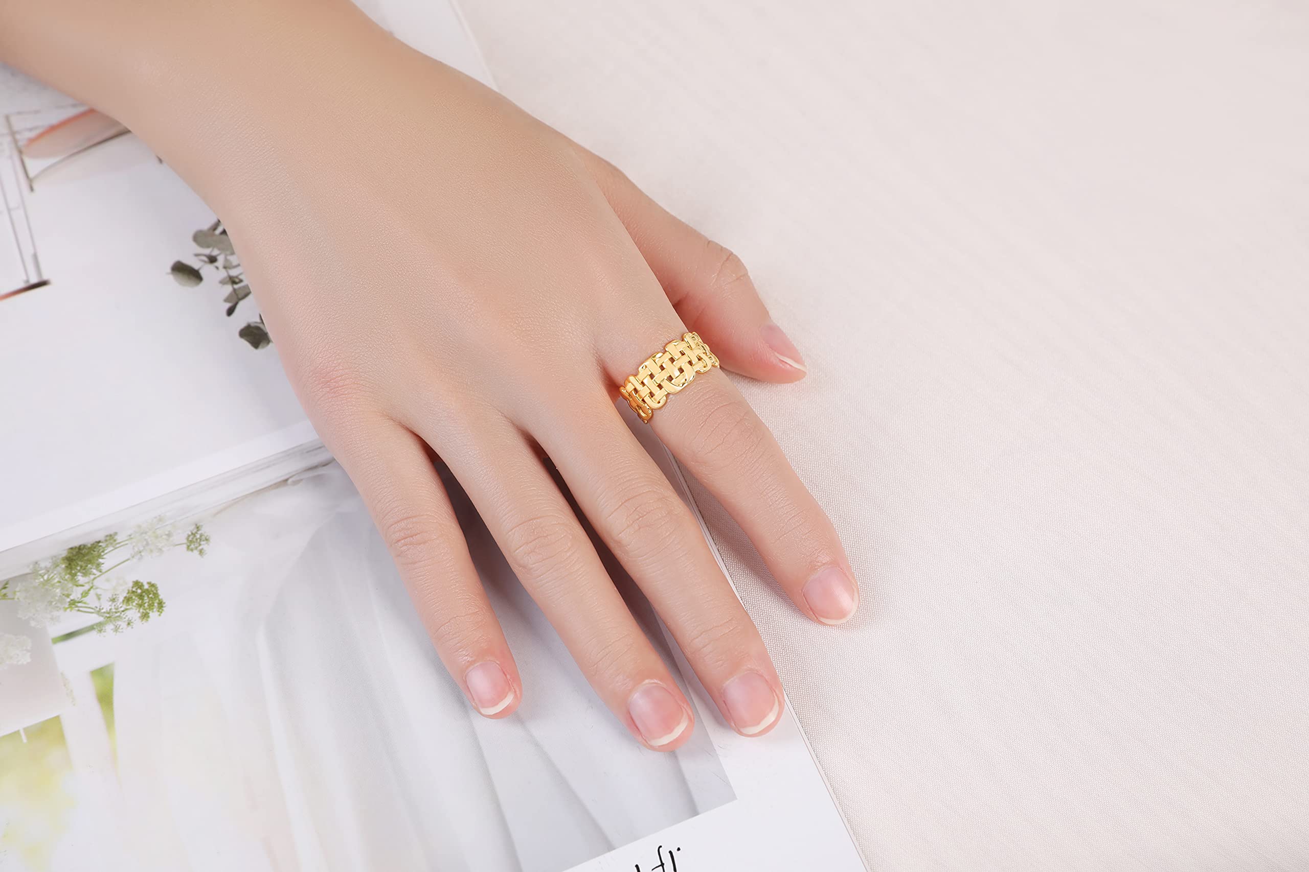 Dapai Show Sterling Silver Gold Bold Ring Adjustable Women's Declaration Ring 18K Gold Plated Signet Ring