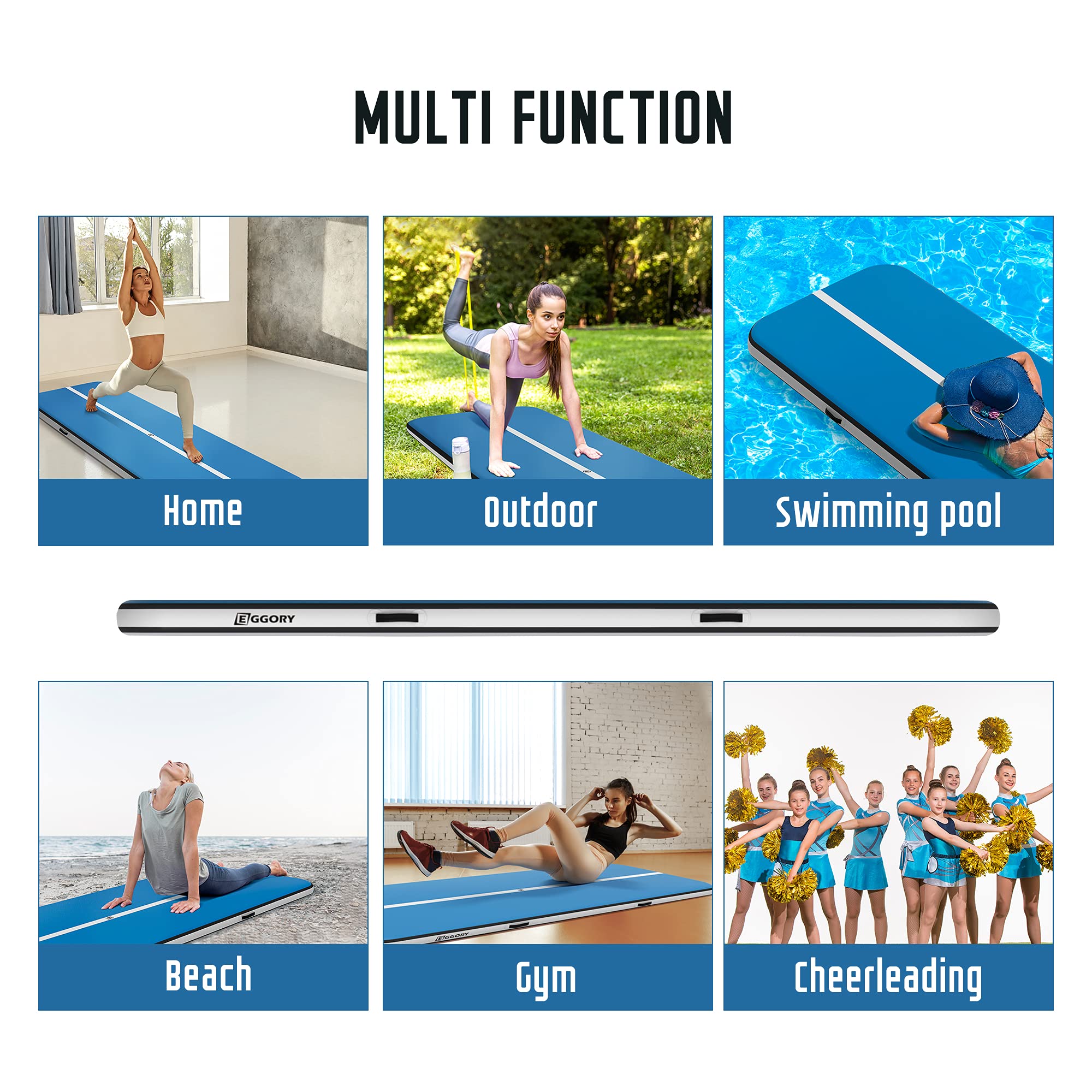 EGGORY 13/16ft Inflatable Gymnastics Air Cushion, 6 Inch Thick Flat Bottom Slide Mat, Suitable for Home Training/Yoga and Gymnastics Training/Water Fun (16.4'x40"x6"(5*1*0.15m）, blue)