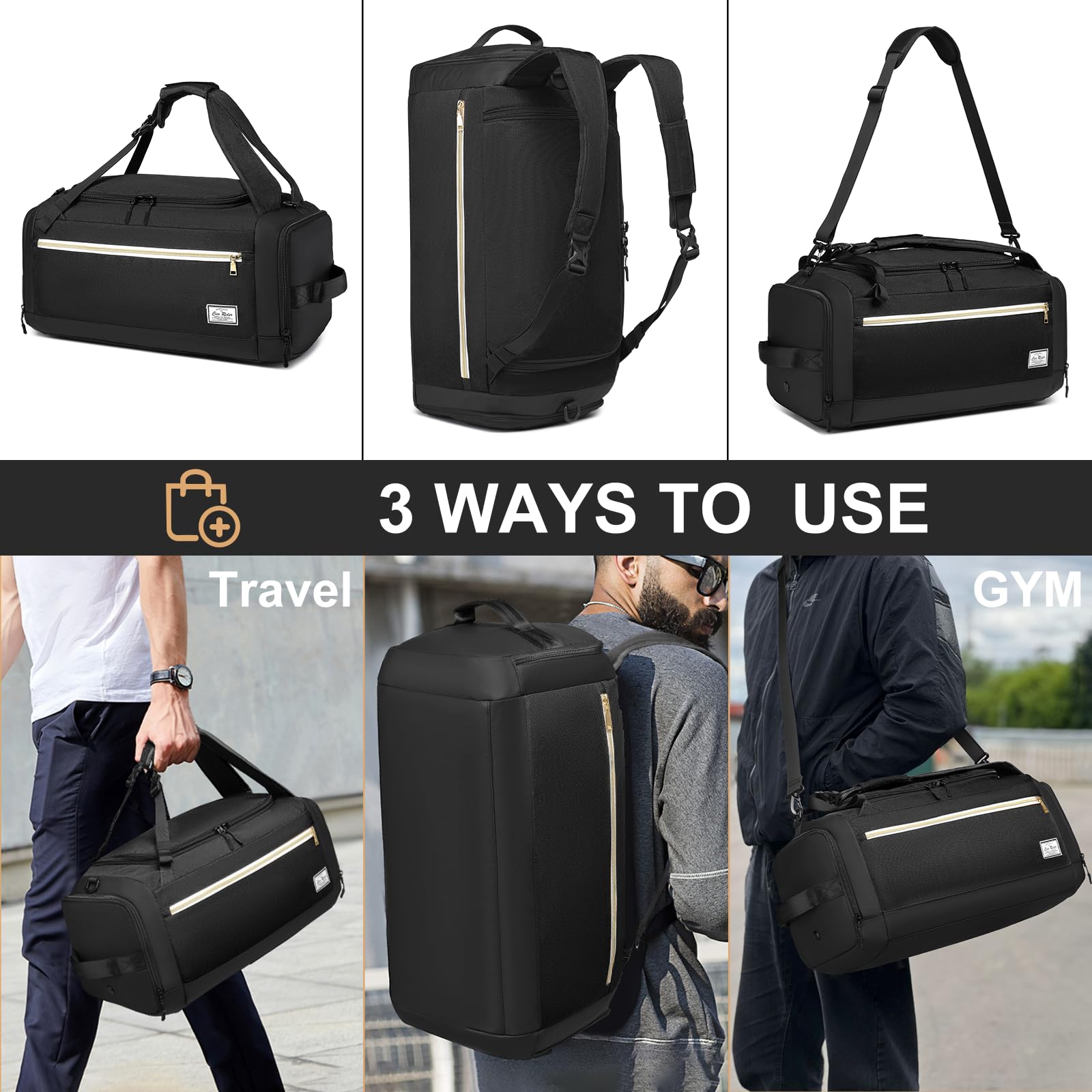Cico Rider Gym Duffle Bags for Men with Shoe Compartment Wet Pocket 3-Way Large Sports Duffel Bag Backpack