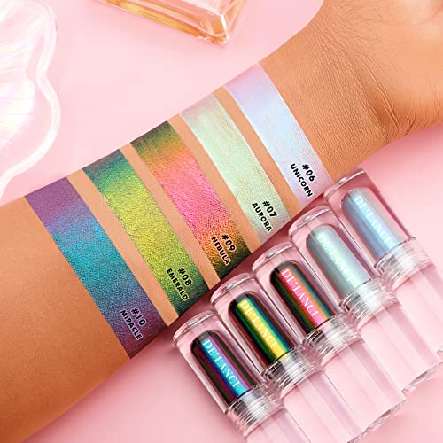 DE'LANCI Metallic Liquid Eyeshadow Chameleon, Intense Duochrome Shifting Eyeshadow Shimmer, Long-lasting With No Crease, Sparkly Highly Pigment Eyeshadow Halloween Makeup, 1.6g (#10 MIRACLE)