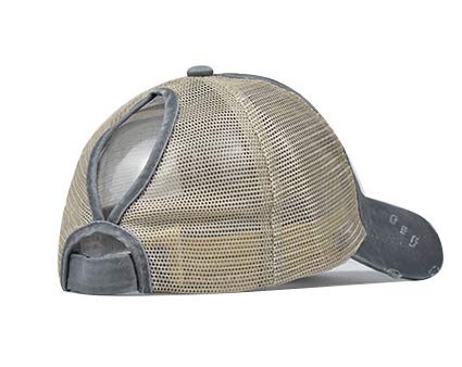 Eohak Distressed Ponytail Hats Baseball for Women Messy-Bun Pony Caps (Black+Grey)