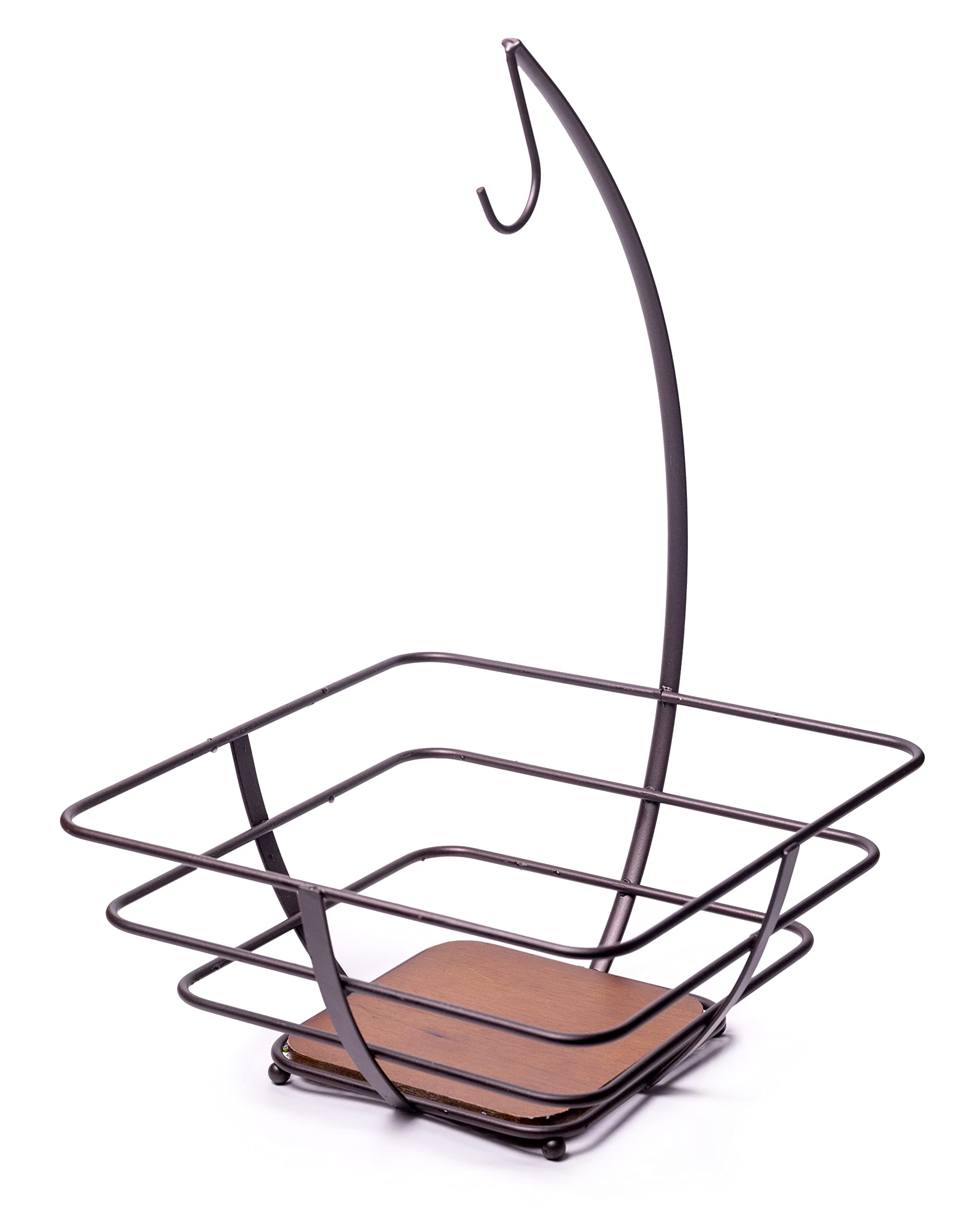 Francois et Mimi Large-Sized Fruit Bowl Tree Basket with Banana Hanger, Wood Base (Bronze)