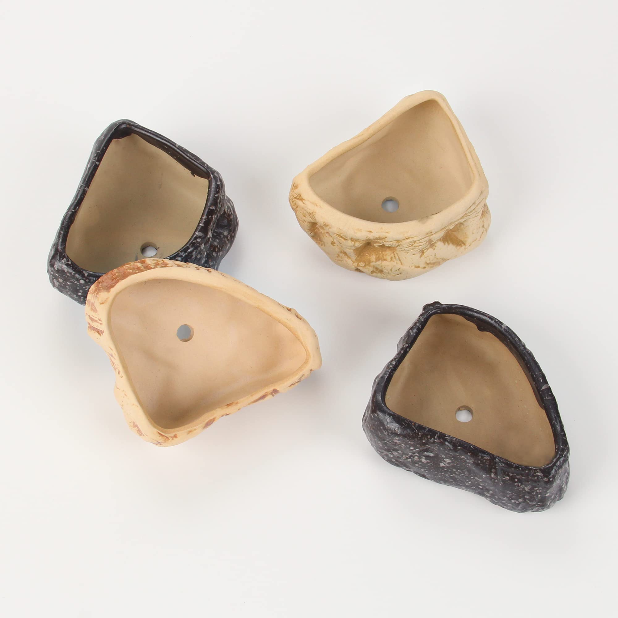 Happy Bonsai 4 pcs Ceramic Succulent Rock Planter Stone Shape Gardening Pot Set