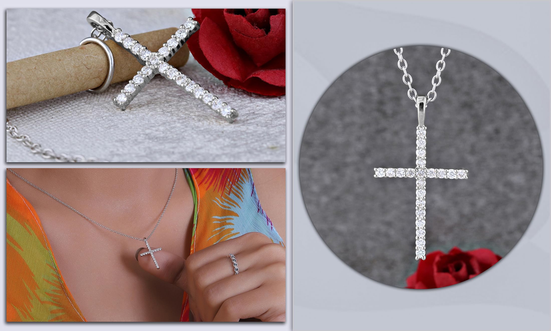Dazzlingrock Collection 0.30 Carat (Ctw) Round White Diamond Thin Cross Pendant for Women with 18 inch Silver Chain in 14K White Gold