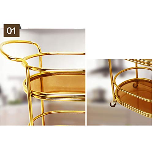 POCHY Multipurpose Catering Trolley Kitchen Trolley Cart Island Rolling Serving Carts Sleek Round Guard Rails 2 Tier Storage Cart Universal Wheels Commercial