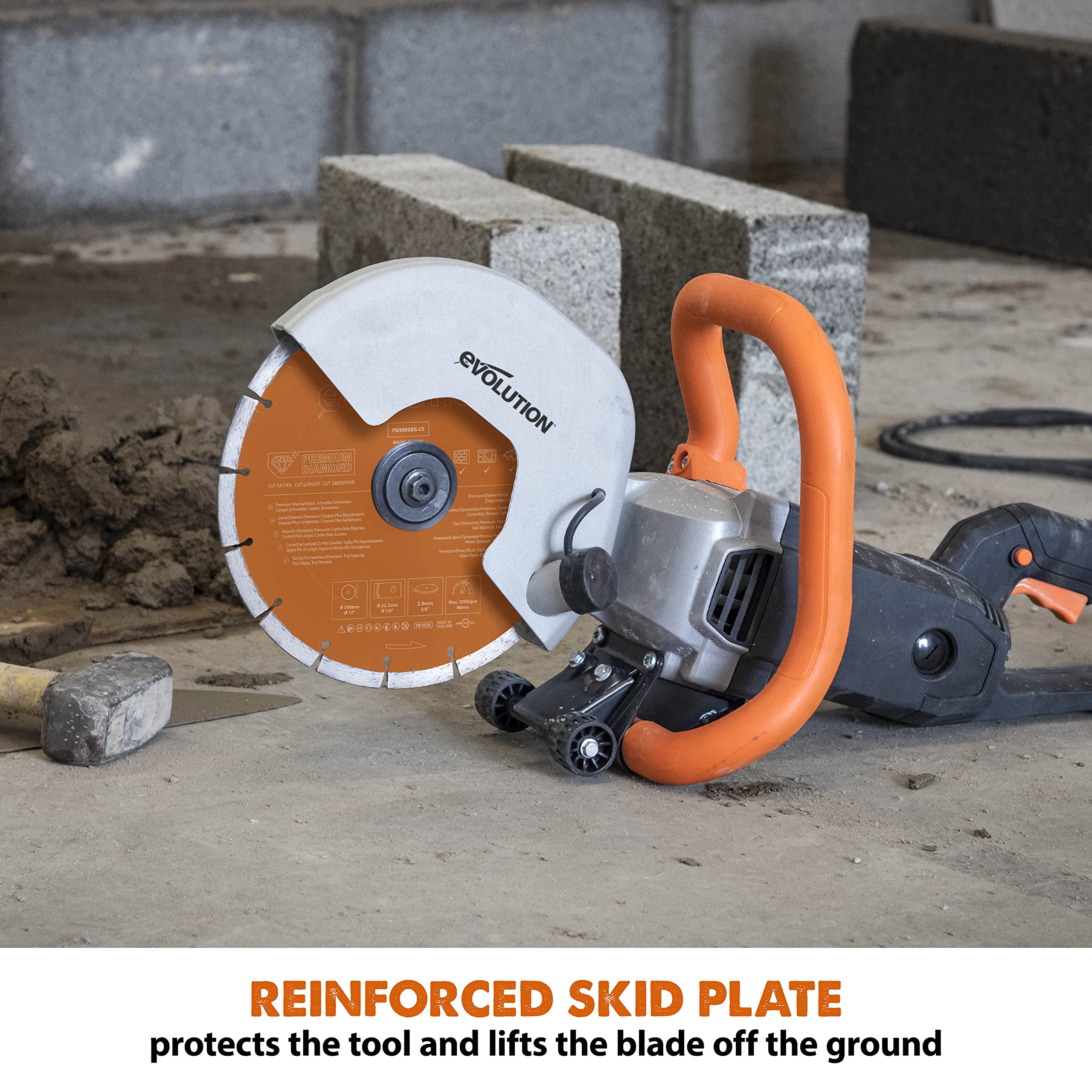 Evolution R255DCT - 10 In Concrete Saw (Aka Circular Saw, Angle Grinder, Chop Saw, Cut Off Saw, Demo Saw, Disc Cutter, Power Cutter) - 15A Motor, No Gas - 4-1/16 In Cut - Incl Premium Diamond Blade