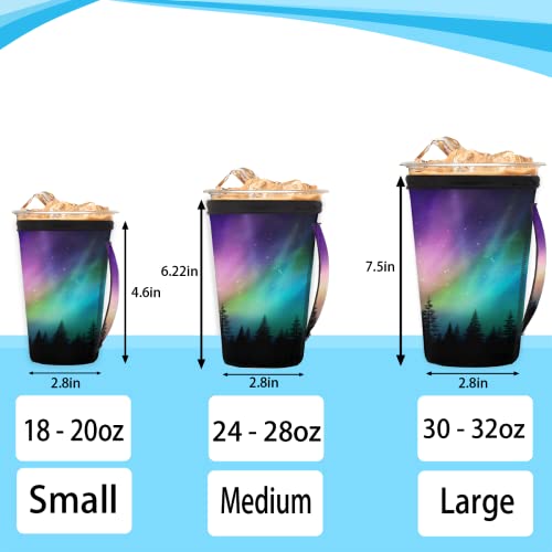 Reusable Iced Coffee Sleeve with Handle Northern lights aurora Insulator Neoprene Cup Sleeve for Cold Drinks Beverages, Men Women Beverages Sleeve Coffee Sleeve Holder 30-32oz