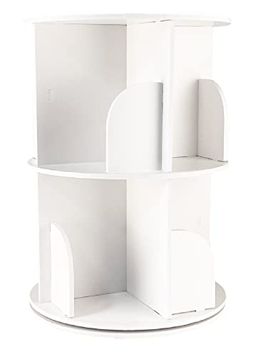 Rotating Bookshelf | Spinning Bookshelf | Small Bookshelf | 2 Tier Round Bookshelf | Plastic Bookshelf For Office Living or Kids Room | Revolving Bookcase | 360 Rotating Bookcase | White Bookshelf