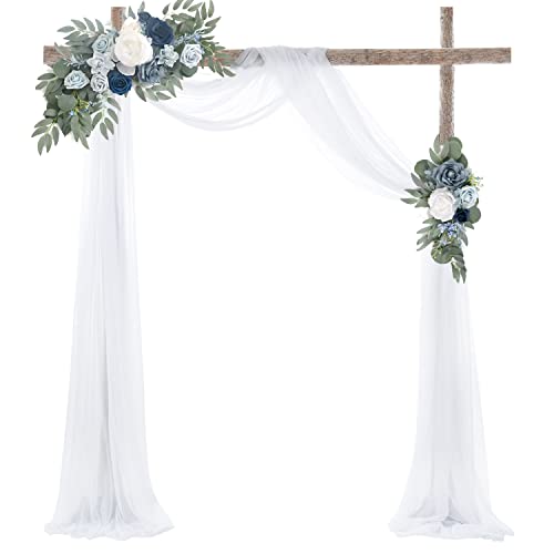 Mohoeey 20ft White Wedding Arch Draping Fabric,Sheer Backdrop Curtains Draps Decorations for Wedding Ceremony Party Ceiling Home Decoration