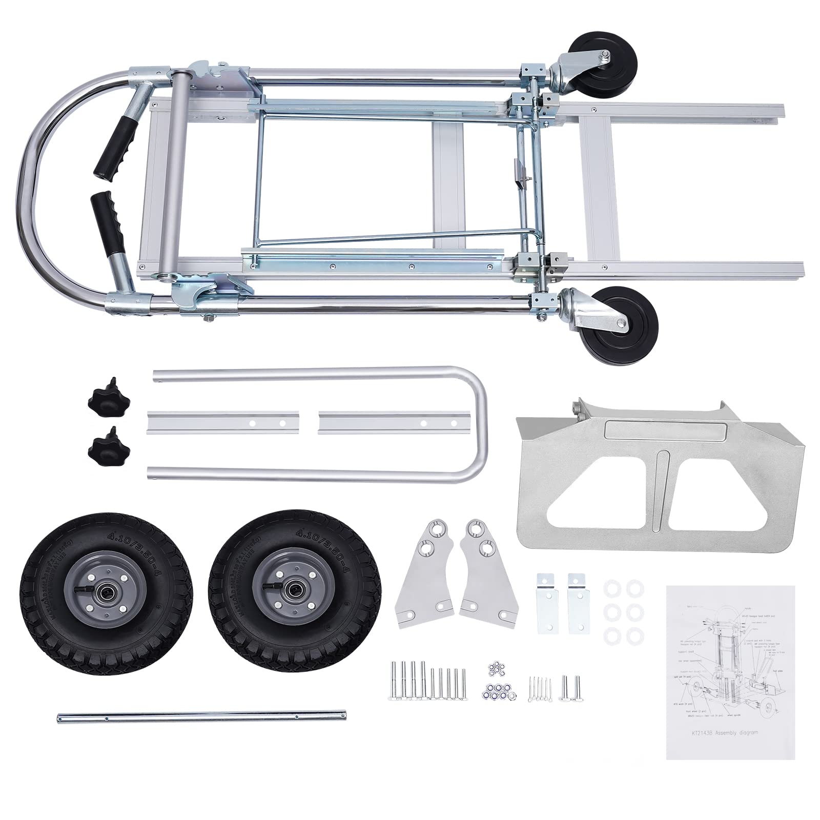 Folding Hand Truck, 700lbs Aluminum Convertible Cart 3 in1 Stair Climber Dolly Foldable Utility Dolly Rubber Wheels Silver