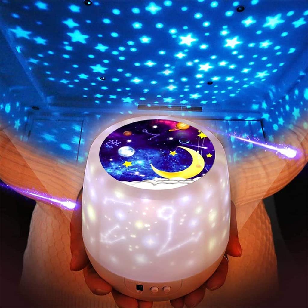 FZZDP Colorful Starry Projector Night Light Rotation Starry Moon Night Lamp USB Charging for Birthday Gift Romantic Baby Children