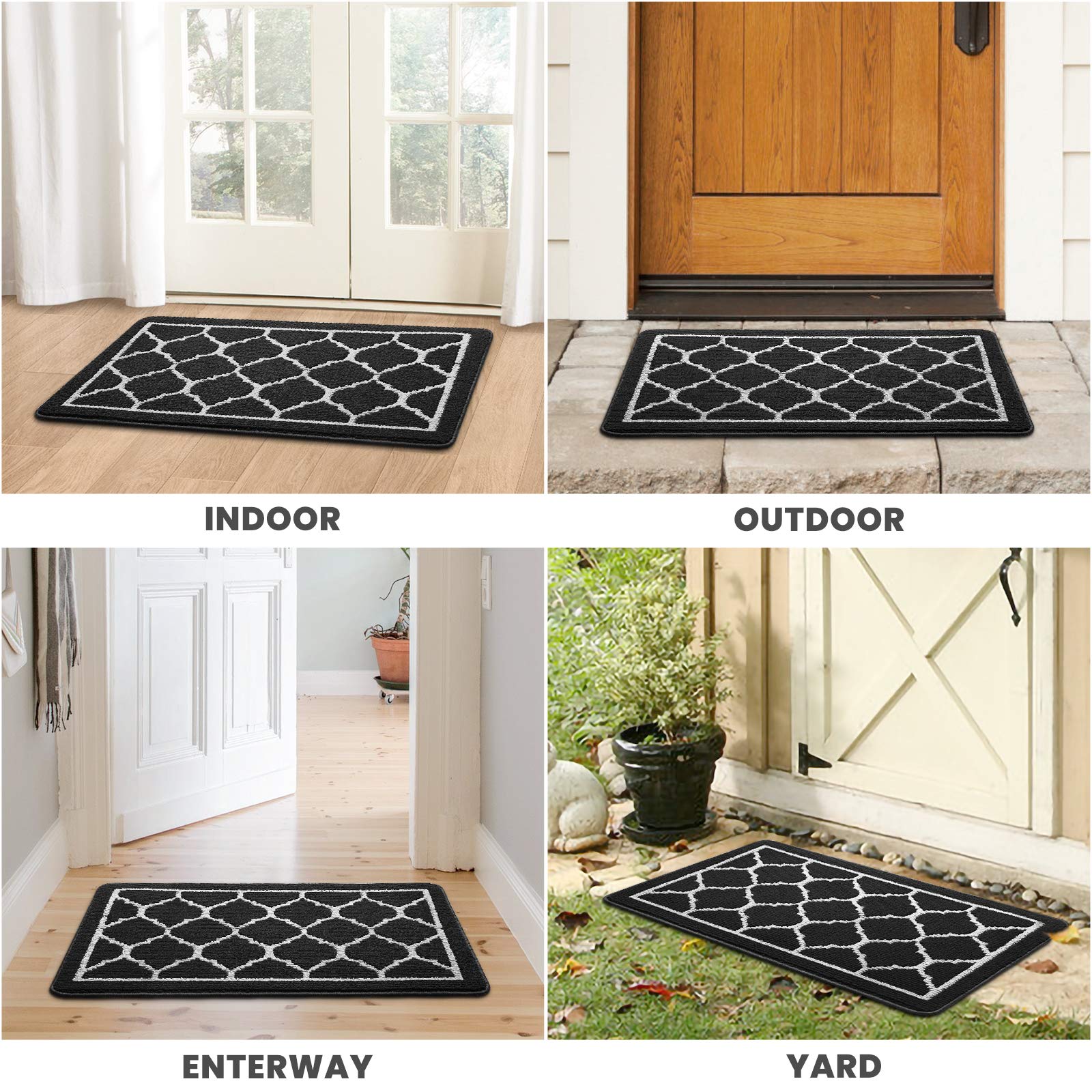 HappyTrends Door Mat Indoor Outdoor Entryway Welcome Mat, Super Absorbent Non Slip Rubber Doormat Front Back Low Profile Door Rug, Resist Dirt Floor Mat(20"x32",Black)