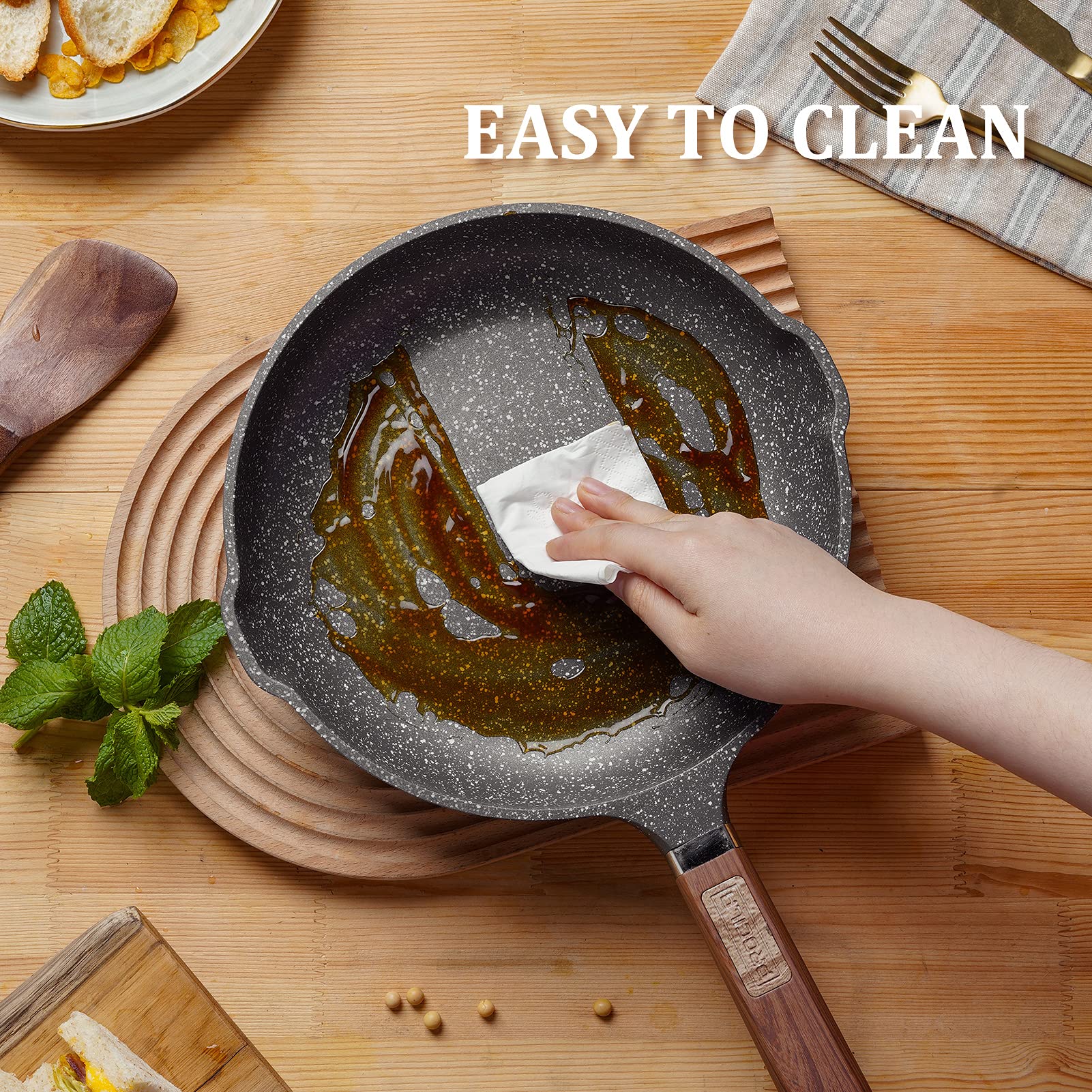 EOXHOME Nonstick Frying Pan Skillet Granite Coating Omelette Pan Egg Pan Cookware PFOA Free,Black 9.5 Inch