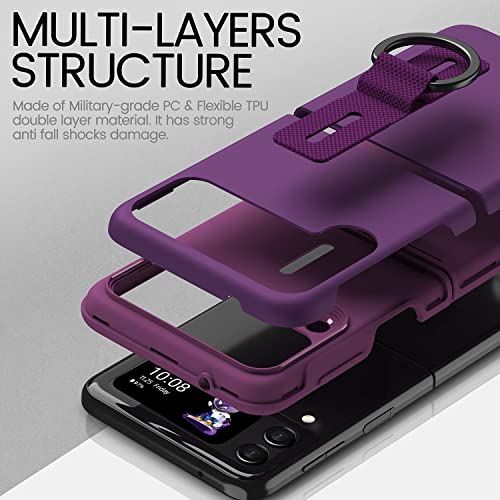 Z Flip 3 Case with Ring Holder Samsung Galaxy Z Flip 3 5G Cover Silicone Slim Dual Layer [ Upgraded ] Protection Shockproof - Purple