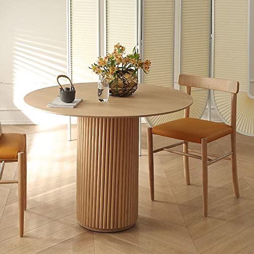 LAKIQ Modern Round Dining Table 35.5ββ Wide Pedestal Dining Room Table Contemporary Wooden Kitchen Dining Table for Small Space Small Apartment(Brown)