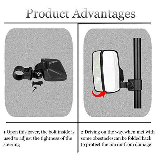 SHEJISI UTV Side Mirrors for 1.75"-2"Inch Roll Bar, (2 Pack)Easy-Adjustable New UTV Mirrors Side View, Compatible With Polaris RZR1000 900 800, Kawasaki Mule, Honda Pioneer SXS, Yamaha YXZ Wolverine