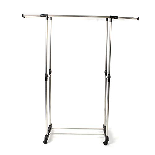 Tuklye Portable Clothing Hanging Garment Rack, Stretching Stand Clothes Rack with Shoe Shelf (Dual-bar-3)