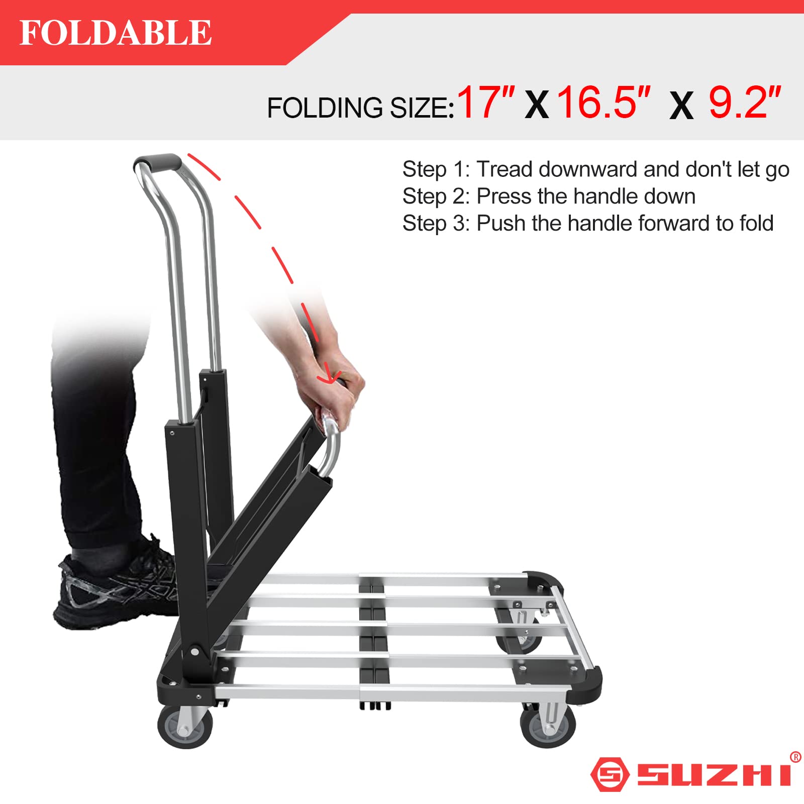 Folding Platform Truck cart with 4 Wheels, Moving Cart Collapsible Dolly, Foldable Dolly Cart, 330LBS Capacity, Durable, Solid & Essentials for Moving Luggage, Travel, Shopping