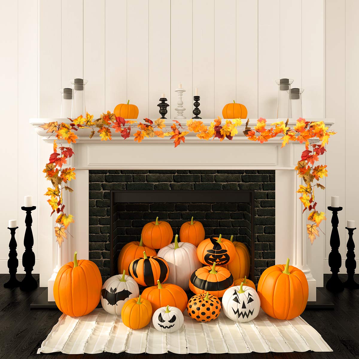 Coolrunner 2 Pcs Fall Maple Leaf Garland, Artificial Fall Leaves Garland, 5.9FT Hanging Vine Garland Artificial Autumn Foliage Garland for Home Garden Wall Doorway Backdrop Fireplace Thanksgiving Dec