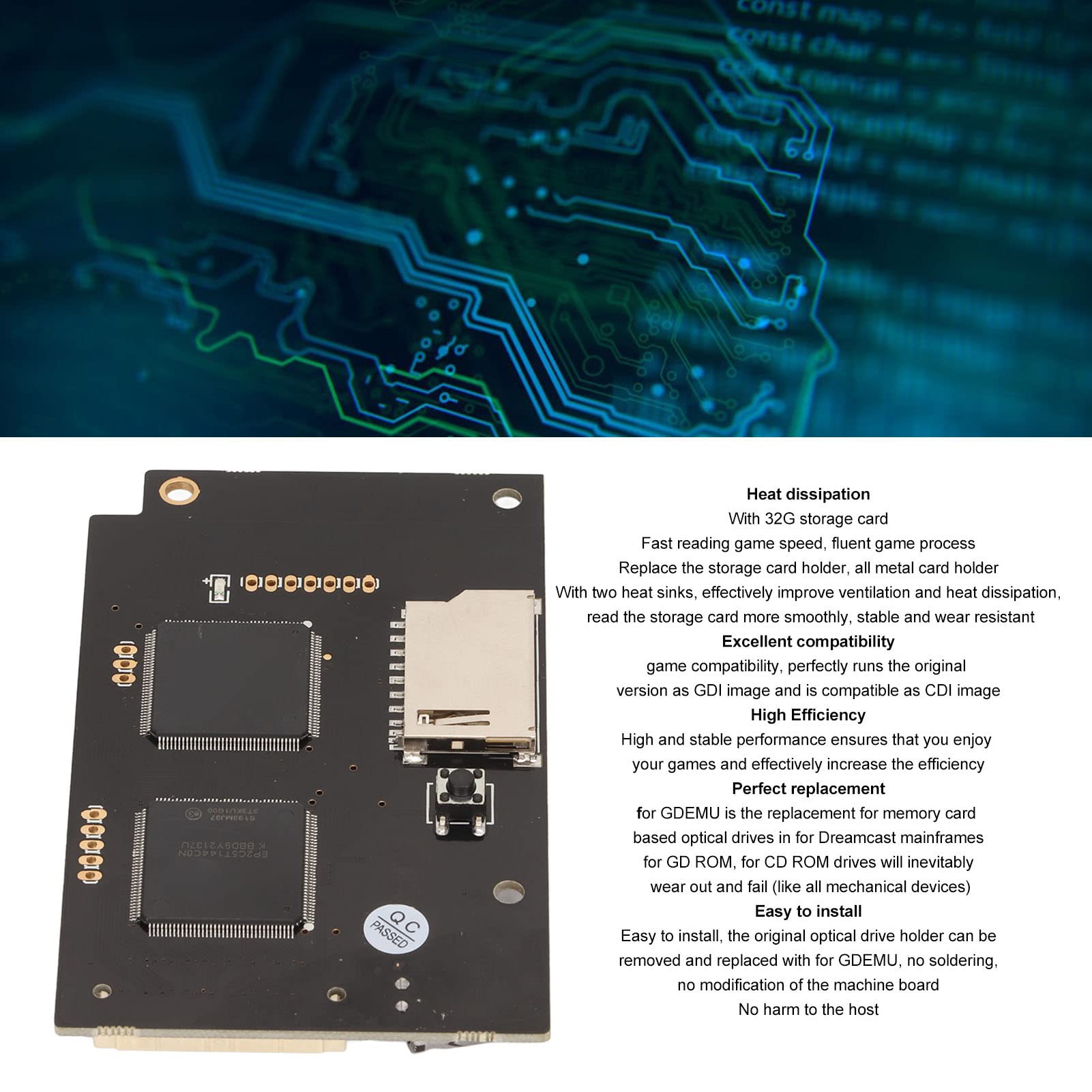 for GDEMU Optical Drive Board with Kit, V5.15b Replacement Optical Drive Simulation Board for Sega Dreamcast VA1 Host, with 32GB SD Card, Good Heat Dissipation