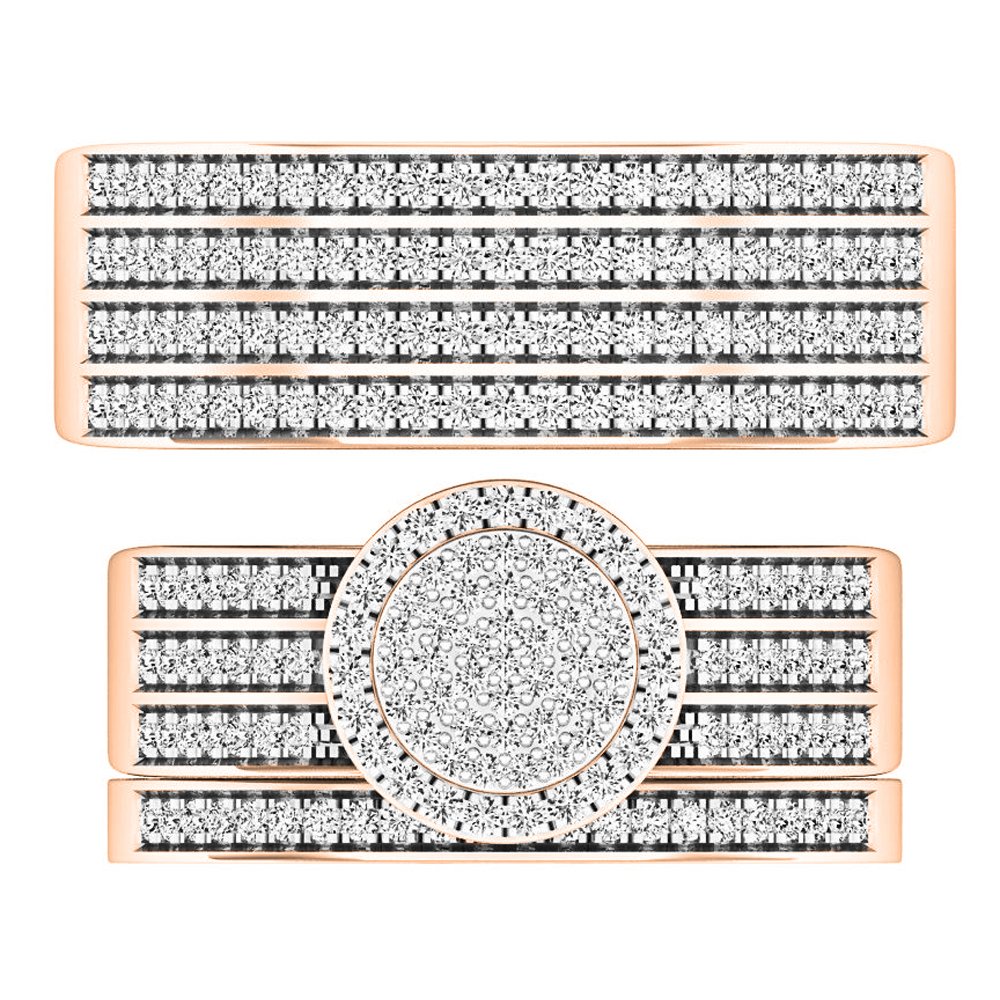 Dazzlingrock Collection 0.80 Carat (ctw) 10K Round White Diamond Men & Women's Engagement Ring Trio Set 3/4 CT, Rose Gold