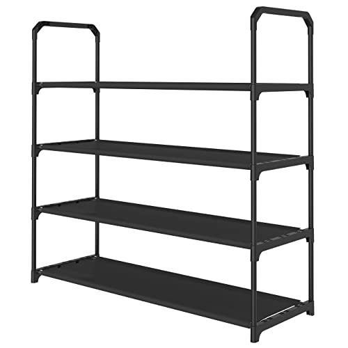 Hockmez Stackable Shoe Rack Organizer 4 Tiers, Expandable & Adjustable Non Woven Fabric Shoe Shelf Storage 12-16 Pairs for Closet Bedroom Entryway (Black)