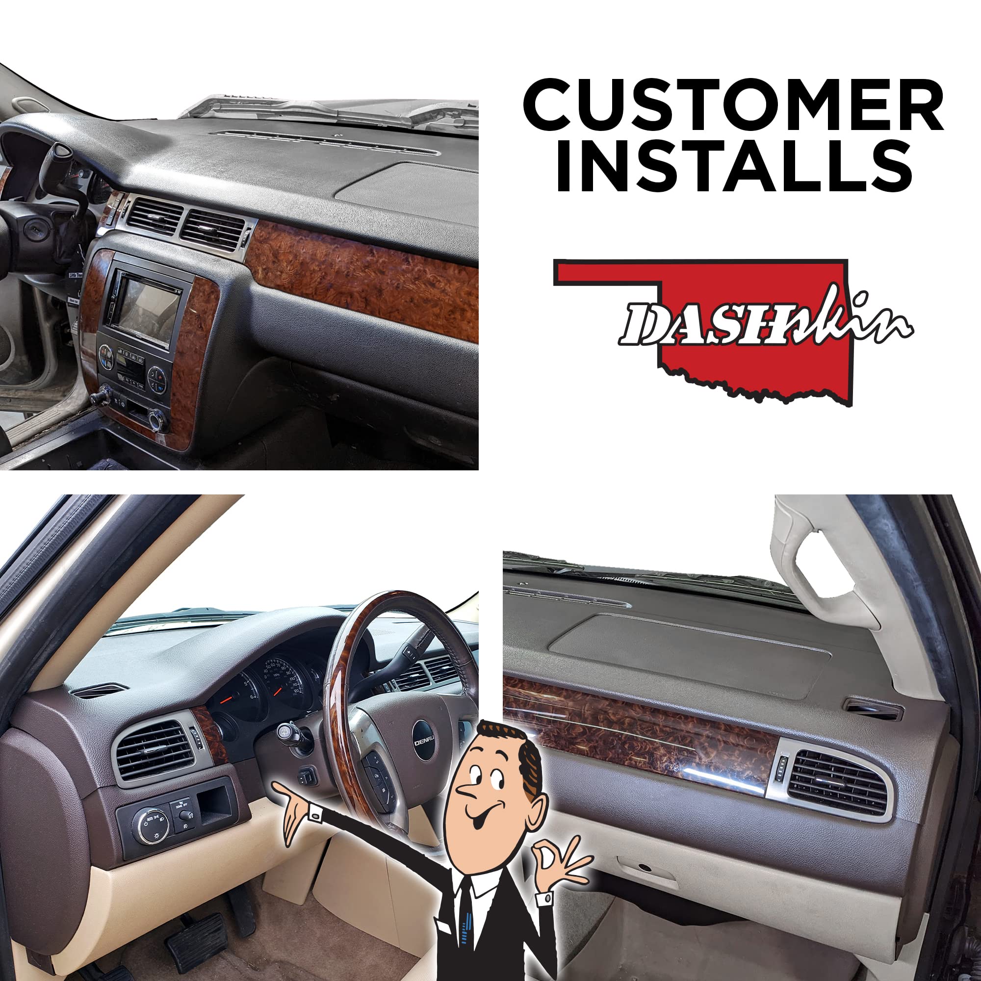 DashSkin Dash Cover Cap Compatible with 2007-2014 Tahoe Suburban Yukon Avalanche - Easy Cracked Dash Fix - w/Dash Speaker in Black (Single Glovebox Silverado/Sierra ONLY)
