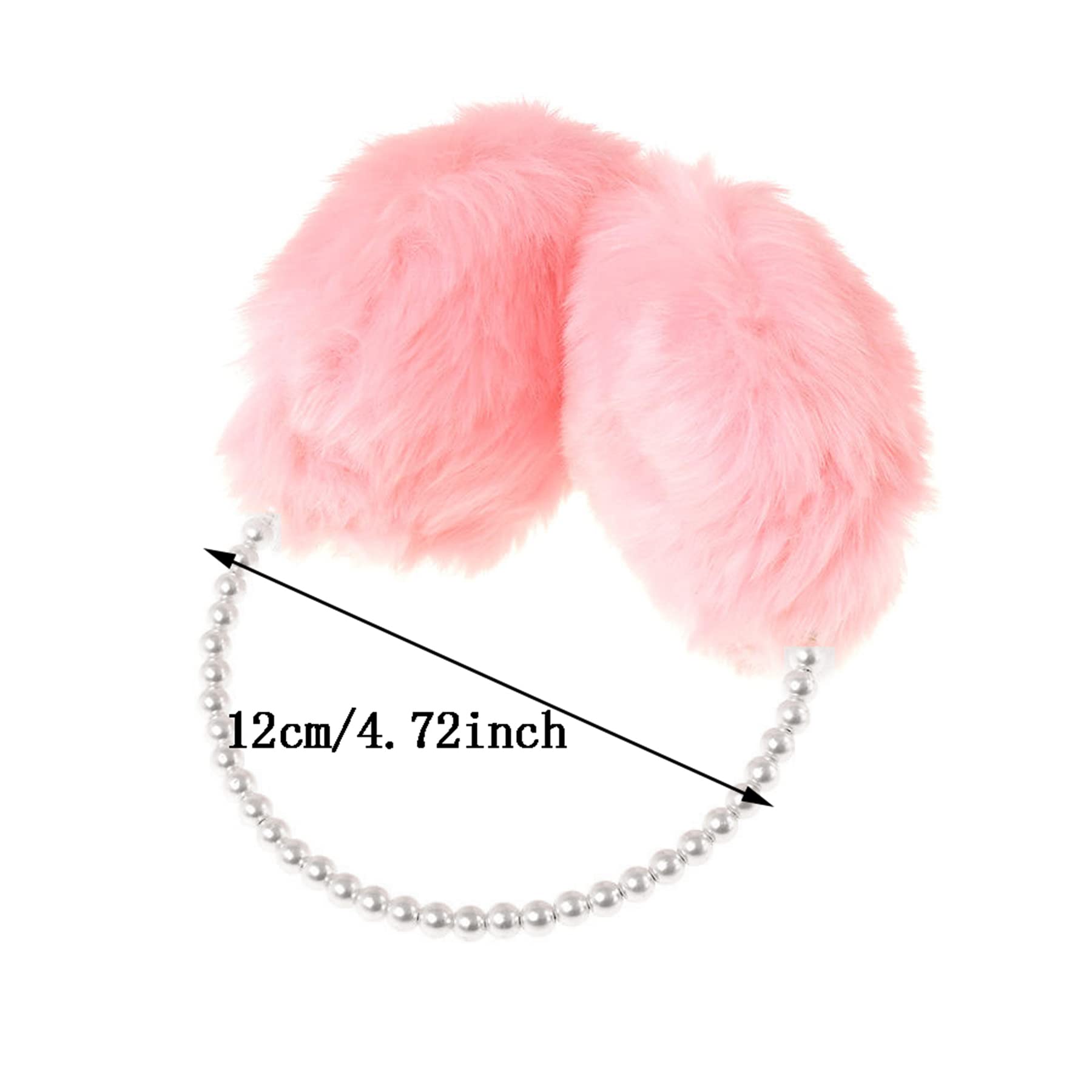 EOPER 2 Pieces Pearl Winter Earmuffs, Soft Plush Ear Warmers, Cold Weather Warm Hair Accessories (White+Pink)