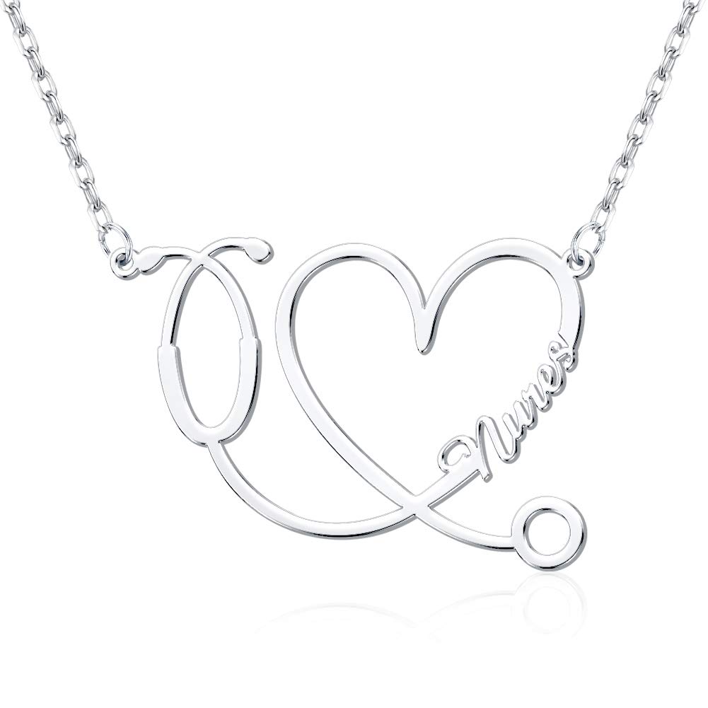 Dreamdecor Stethoscope Name Necklace Personalized, 18K Gold Plated Dainty Custom Doctor Nurse Necklace Graduation Gift Jewelry for Medical Student