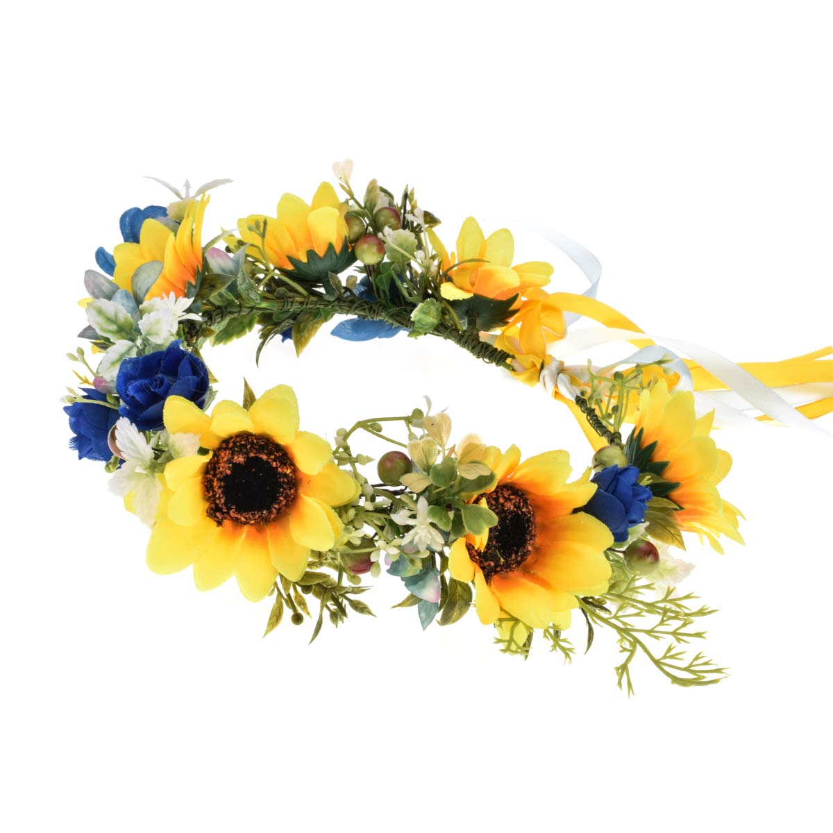 DreamLily Daisy Crown Maternity Sunflower Wreath Birthday Photo Pops Wedding Festival Floral Headpiece NC33 (Yellow Blue)