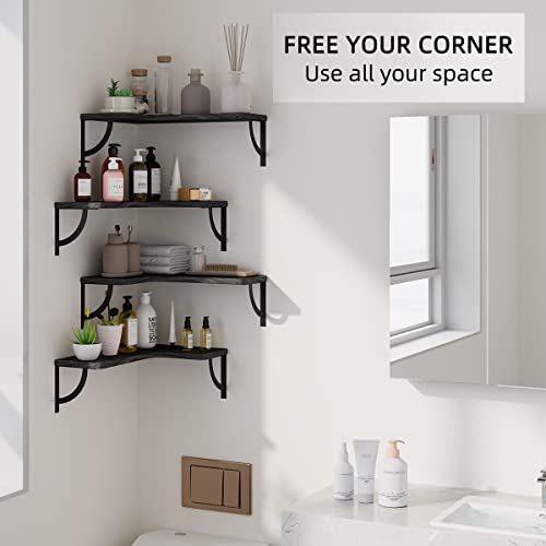 MOLYHOM Wood Floating Corner Shelves, Wall Shelves for Bedroom, 4 Sets of Wall Mounted Shelf