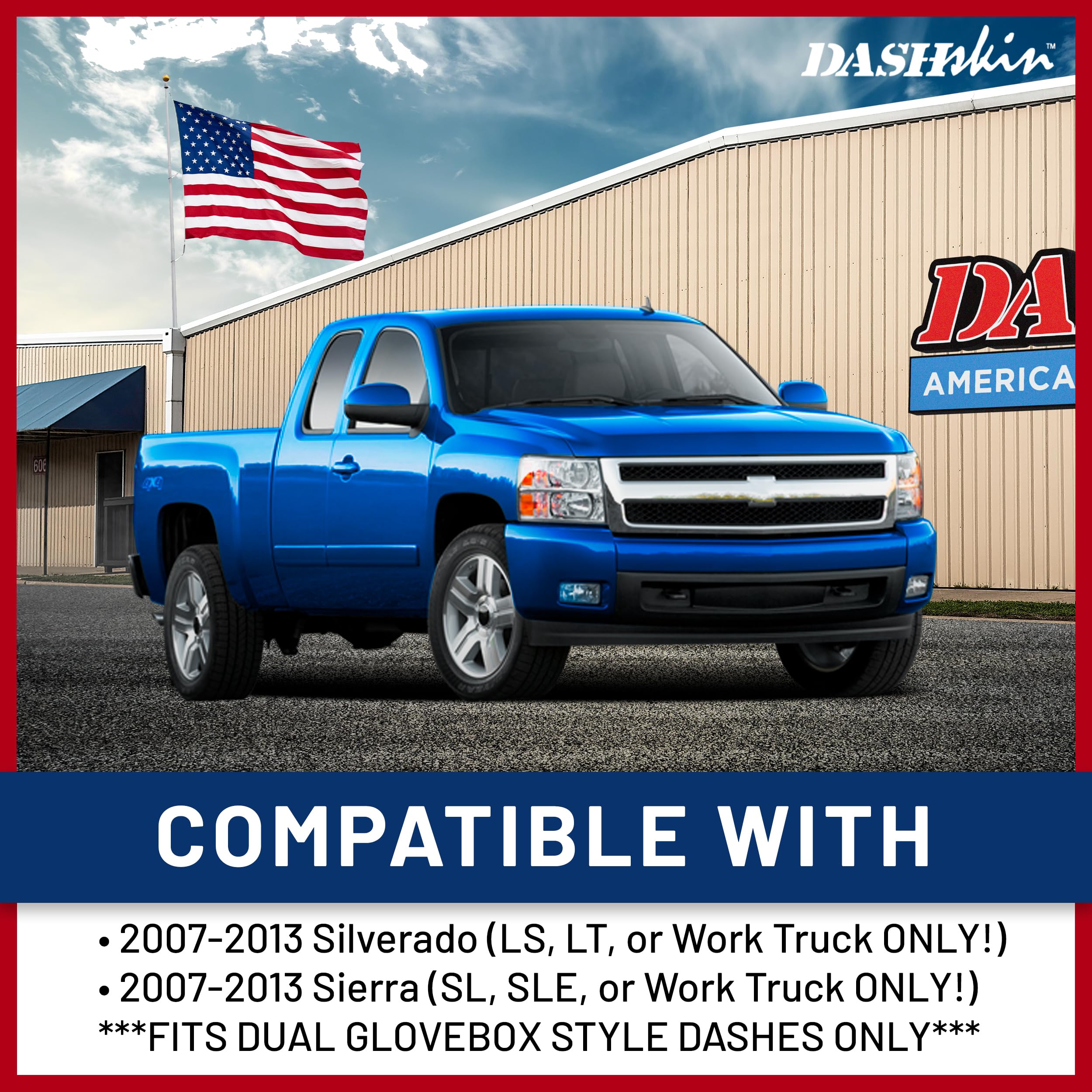 DashSkin One Piece Molded Dash Cover Cap Compatible with 2007-2013 Silverado/Sierra w/Dual Glovebox Dashboards in Ebony/Black - Easy Cracked Dashboard Fix