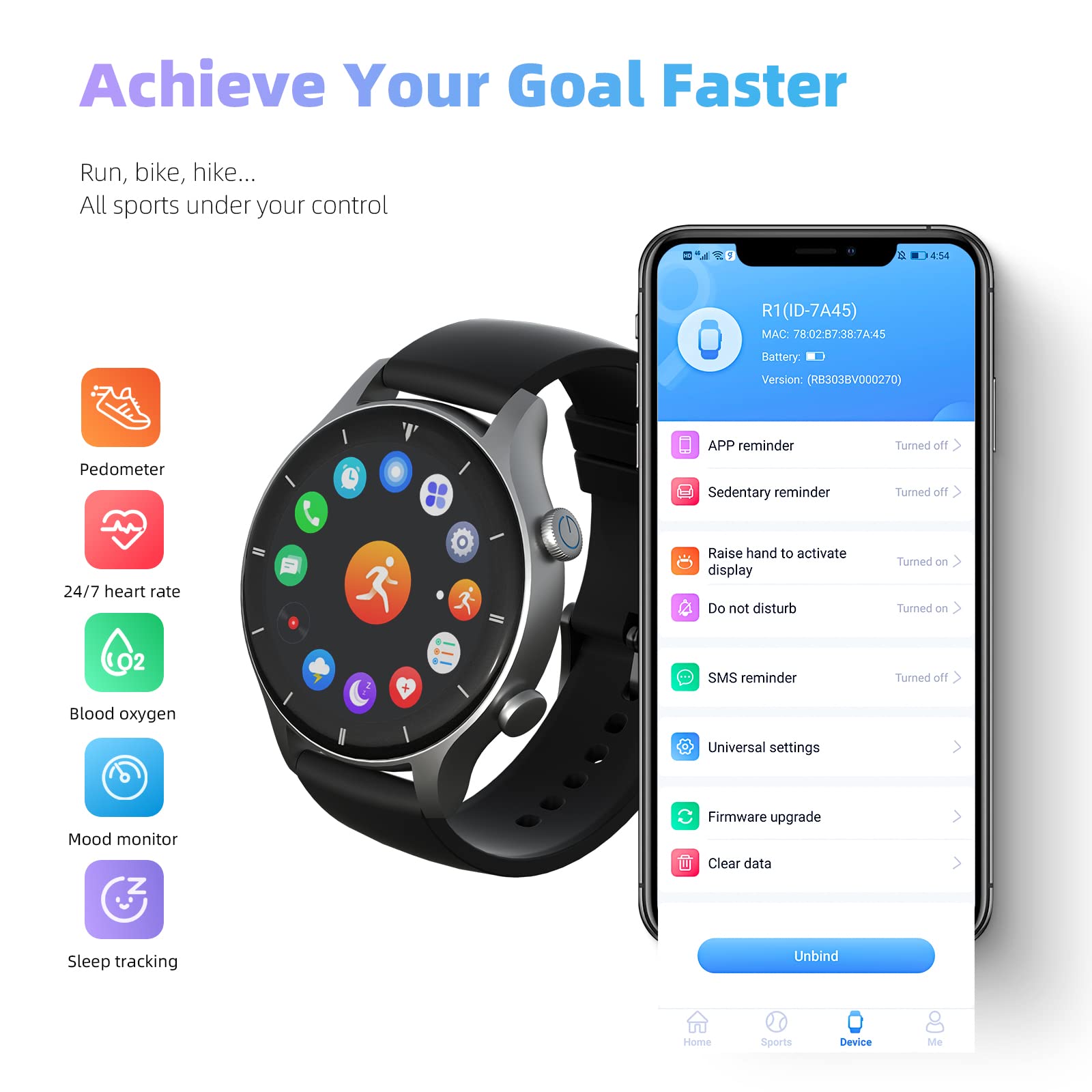 G-TiDE Smart Watch, Answer/Make Call, 300mAh Big Battery Smartwatch, VC52 Heart Rate Blood Oxygen Temperature Fitness Tracker, Bluetooth5.2 Smart Watch for Android/iOS, IP68 Waterproof, Black