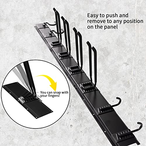 Garage Tool Organizer Wall Mount, 12 PCS Garden Tool Rack Garage Storage, 8 Heavy Duty Adjustable Hooks Steel and 4 Rails Aluminum, 450 LBS Max Load
