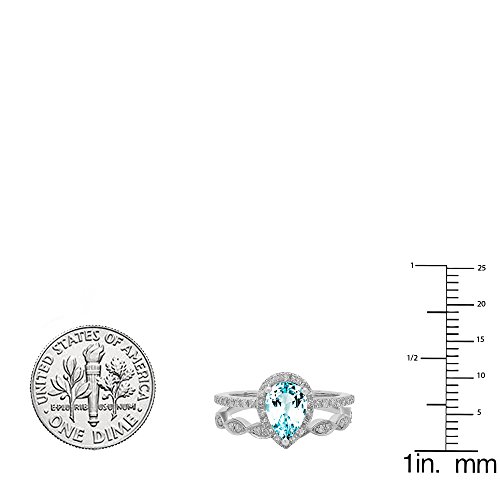Dazzlingrock Collection 9X6 MM Pear Aquamarine & Round Diamond Ladies Halo Teardrop Wedding Ring Set in 14K White Gold, Size 5.5