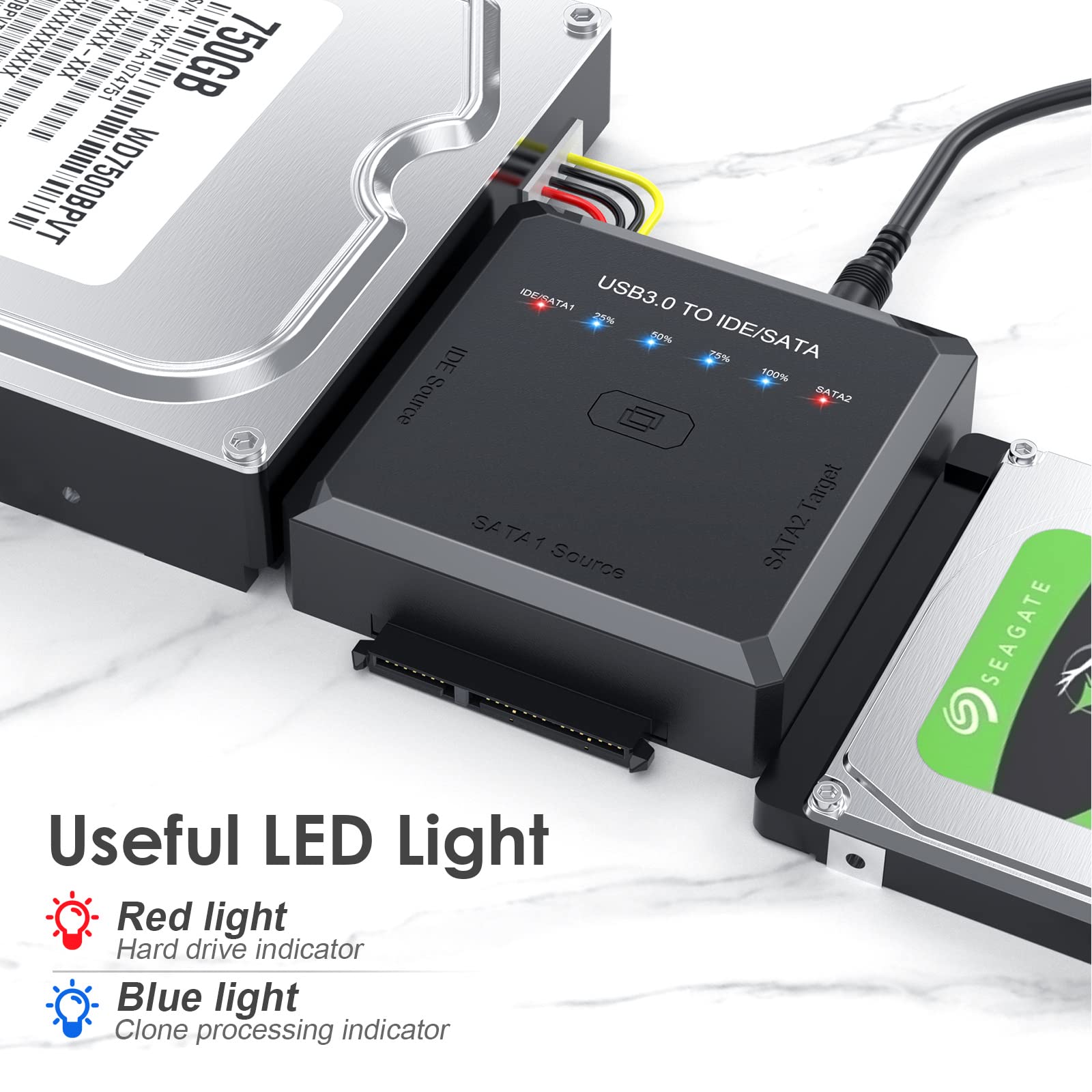 Hard Drive Reader, SATA/IDE to USB 3.0 Adapter External Hard Drive Ultra Recovery Converter for 2.5/3.5 HDD/SSD Hard Drive, Included 12V/2A Power Adapter