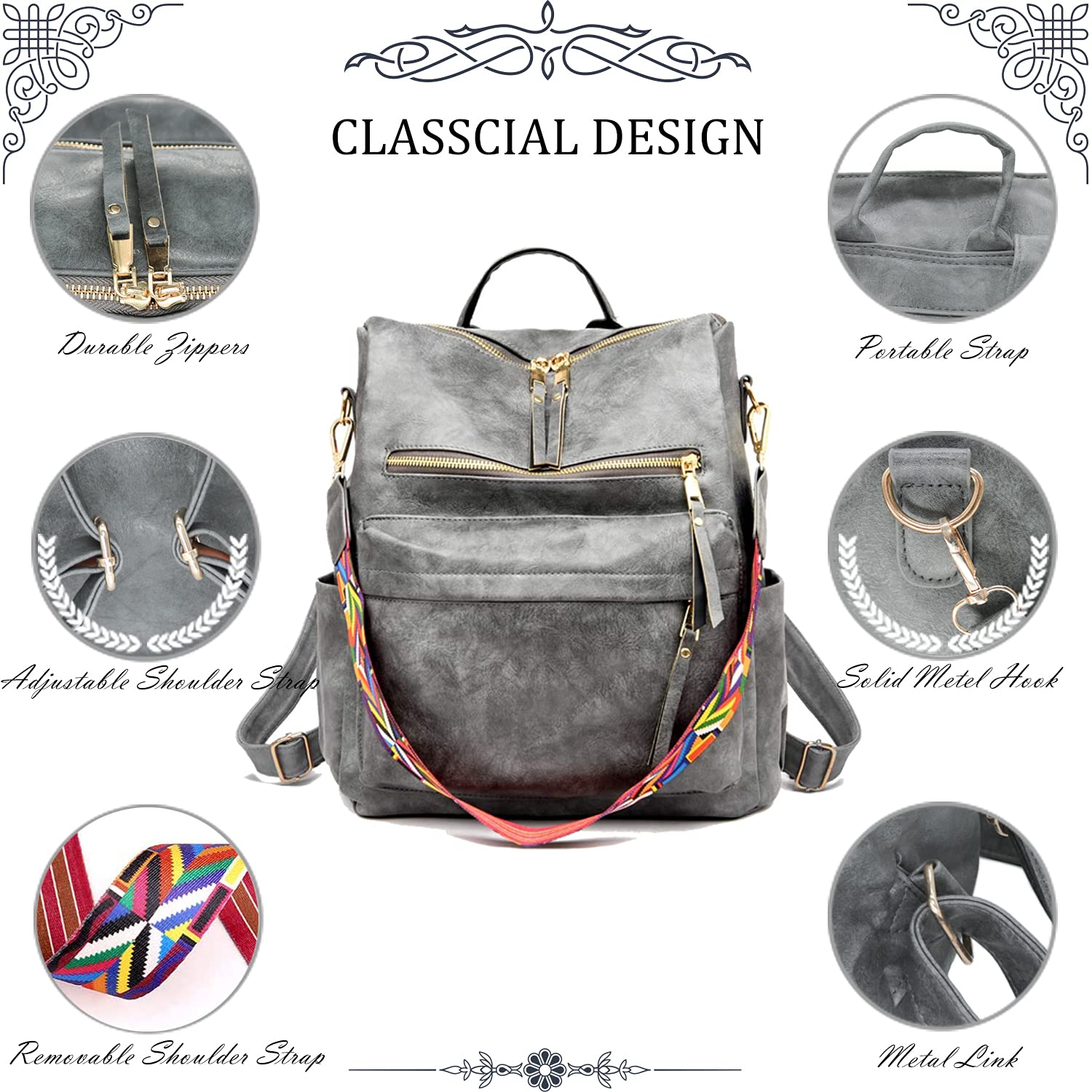 EHLJVZ Women Backpack Leather Purse Shoulder Bags Ladies Large Handbag