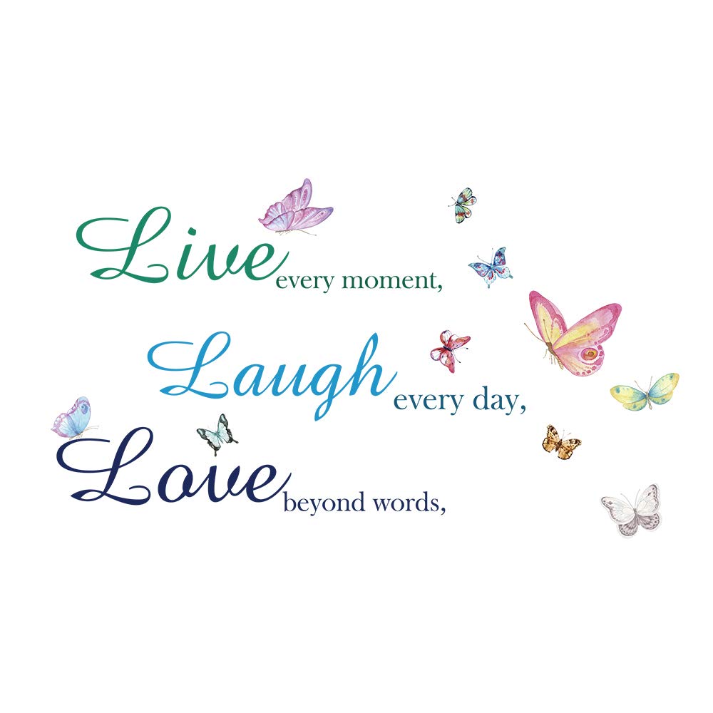 Family Inspirational Quotes Vinyl Wall Decal Stickers Live Every Moment, Laugh Every Day, Love Beyond Words, Family Decor Removable Vinyl for Kids Room Living Room Bedroom (11.8''×23.6'')
