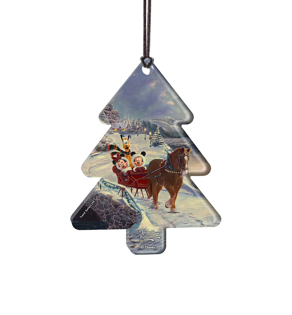 Disney - Mickey and Minnie Mouse - Evening Sleigh Ride – Thomas Kinkade Studios – 3” x 3.9” Tree Shaped Hanging Acrylic Print – Officially Licensed Collectible