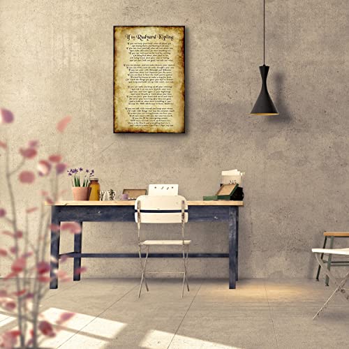 Rudyard If Poster Modern Poem Framed Motivational Wall Art Print Retro Canvas Inspirational Quotes Poster Vertical Picture For Bedroom Deco Framed (12x18 inch)