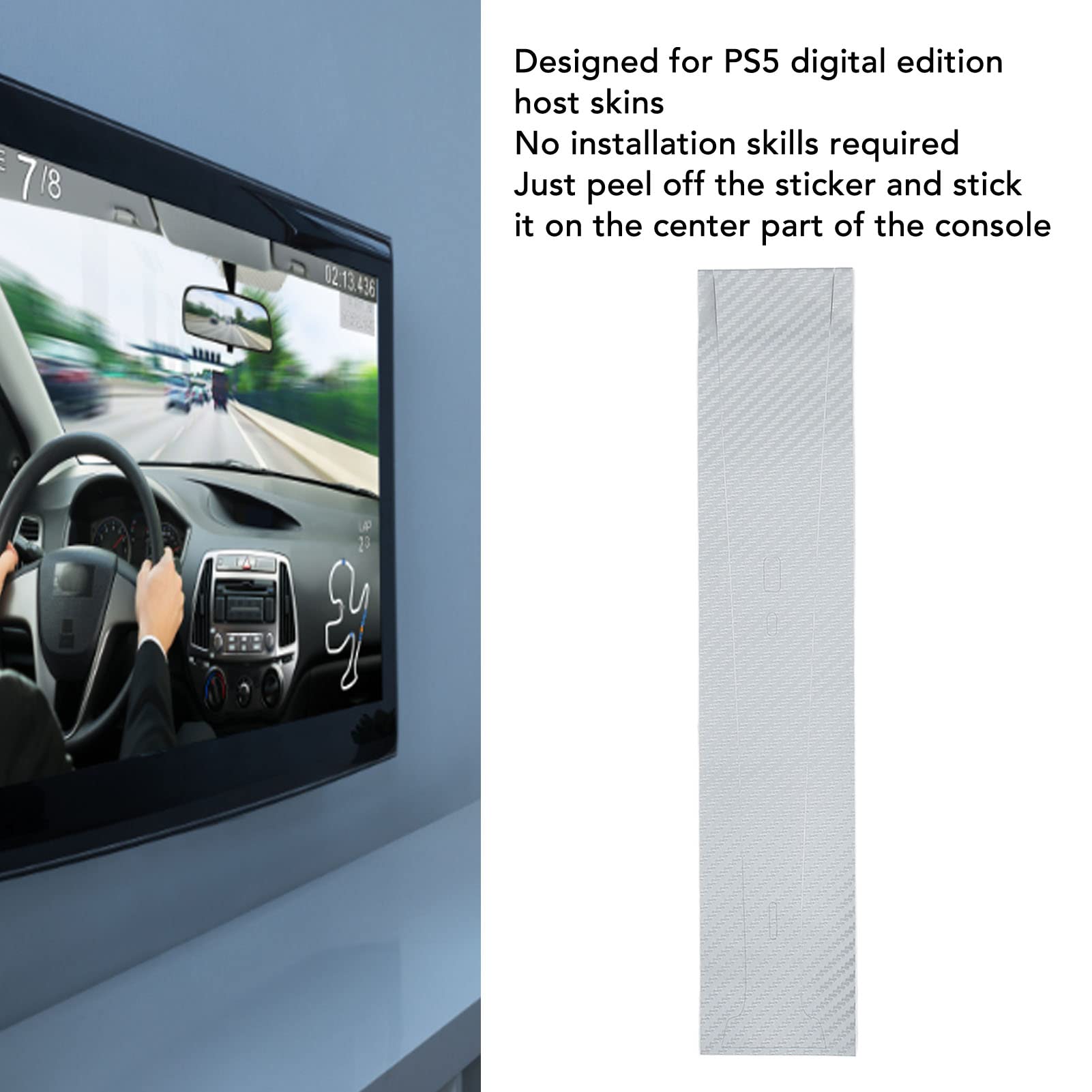 for PlayStation5 Console Middle Skin, Game Console Middle Strip Sticker Console Middle Skin for PS5 Digital Edition Host, Host Middle Strip Sticker (Grey)