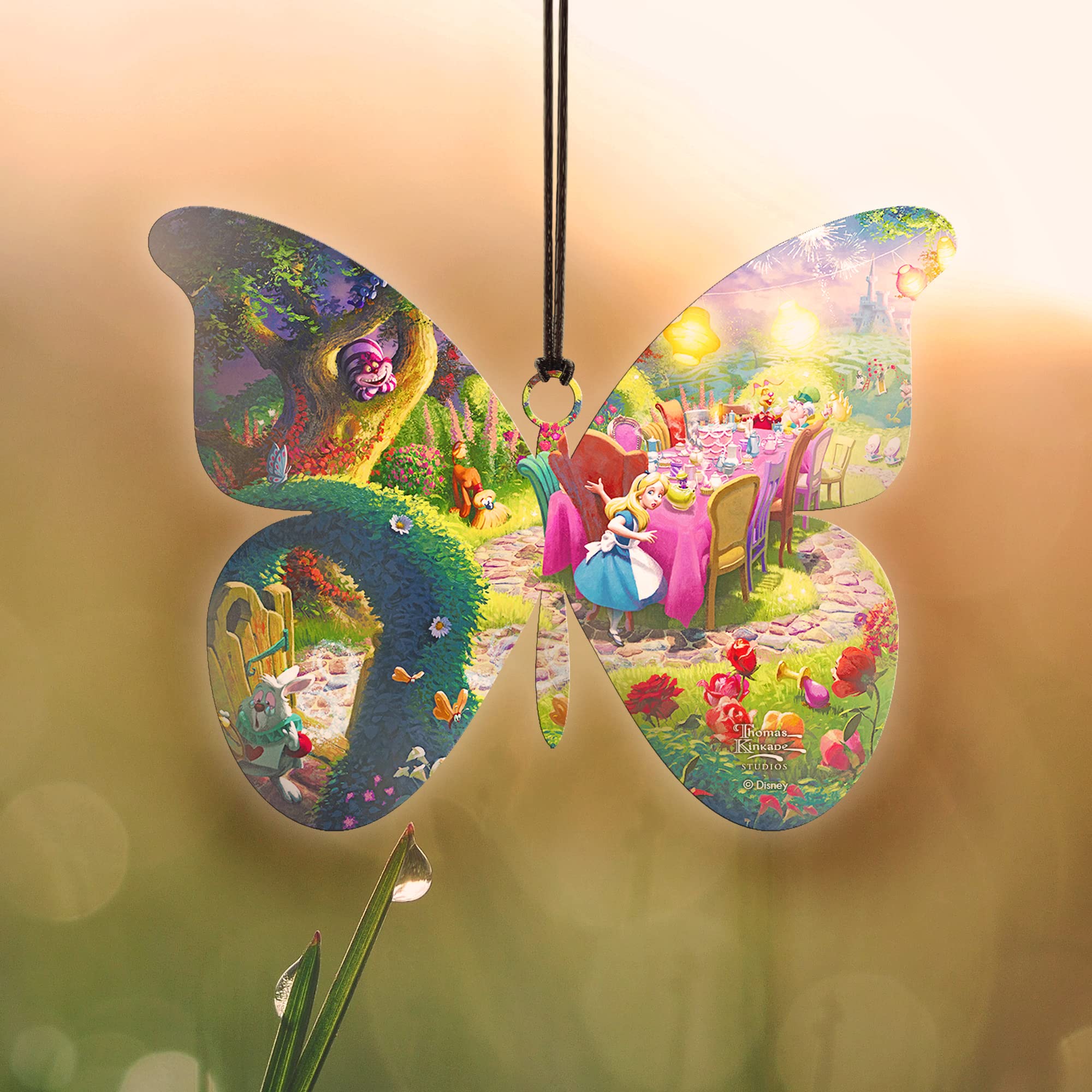 Disney – Alice in Wonderland – Mad Hatter’s Tea Party – Thomas Kinkade Studios – 2.7” x 3.5” Butterfly Shaped Hanging Acrylic Print Accessory – Officially Licensed Collectible