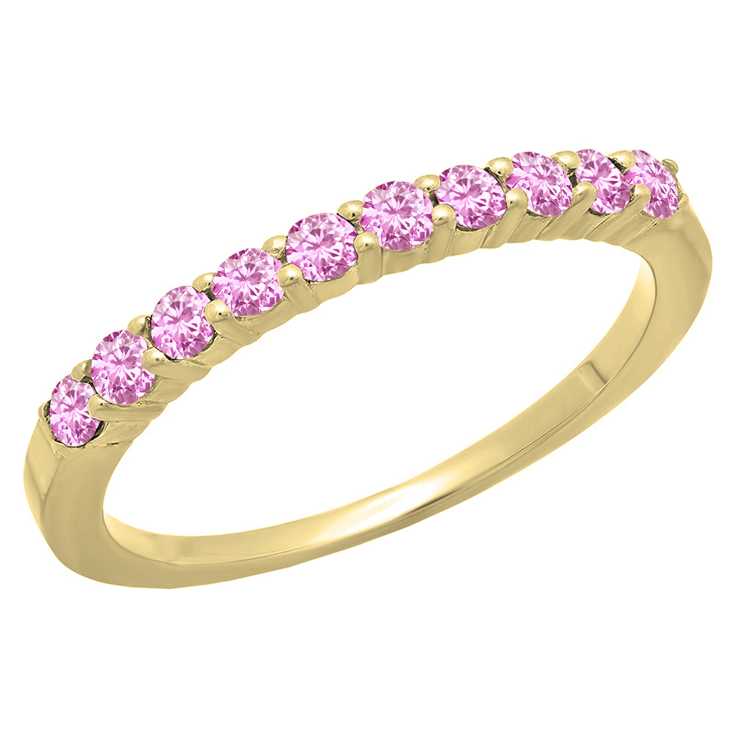 Dazzlingrock Collection Round Pink Sapphire Ladies Stackable Anniversary Wedding Band in 10K Yellow Gold, Size 7.5